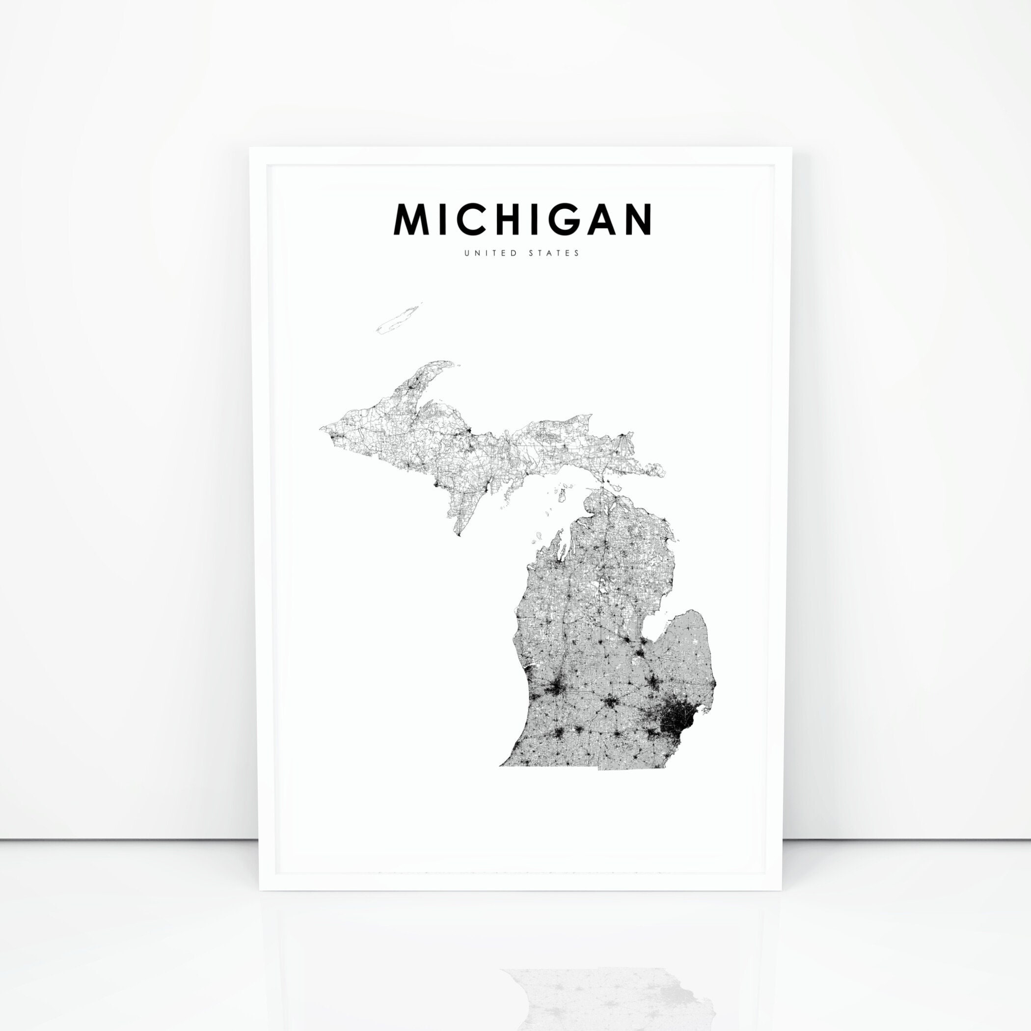 Michigan Map Print State Road Map Print MI USA United States | Etsy
