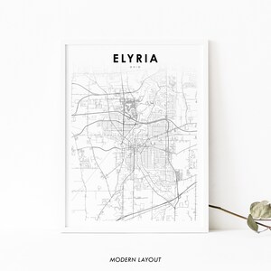 Elyria OH Map Print, Ohio USA Map Art Poster, Cleveland Lorain, City ...