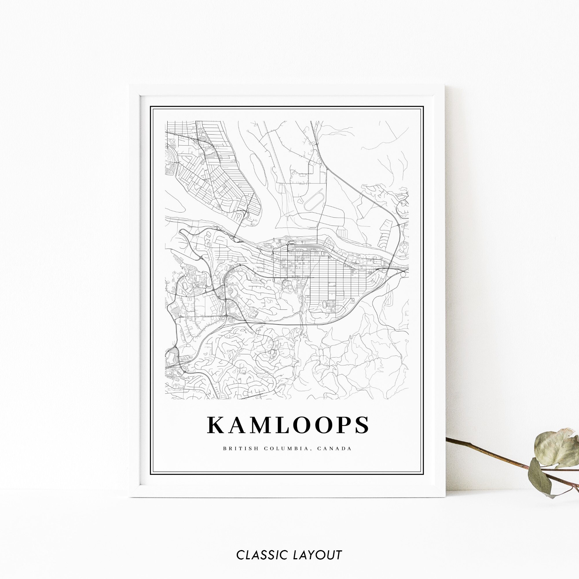 Kamloops BC Map Print British Columbia Canada Map Art Poster | Etsy