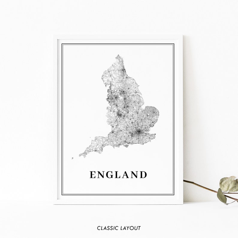 England Map Print, Road Map Art Poster, UK United Kingdom Britain ...