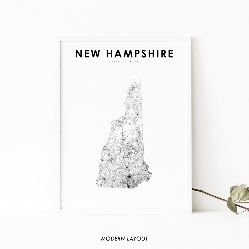 New Hampshire Map Print State Road Map Print NH USA United - Etsy