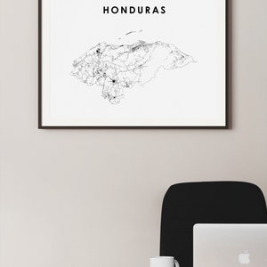 Honduras Map Print, Road Map Art Poster, Central America Caribbean ...