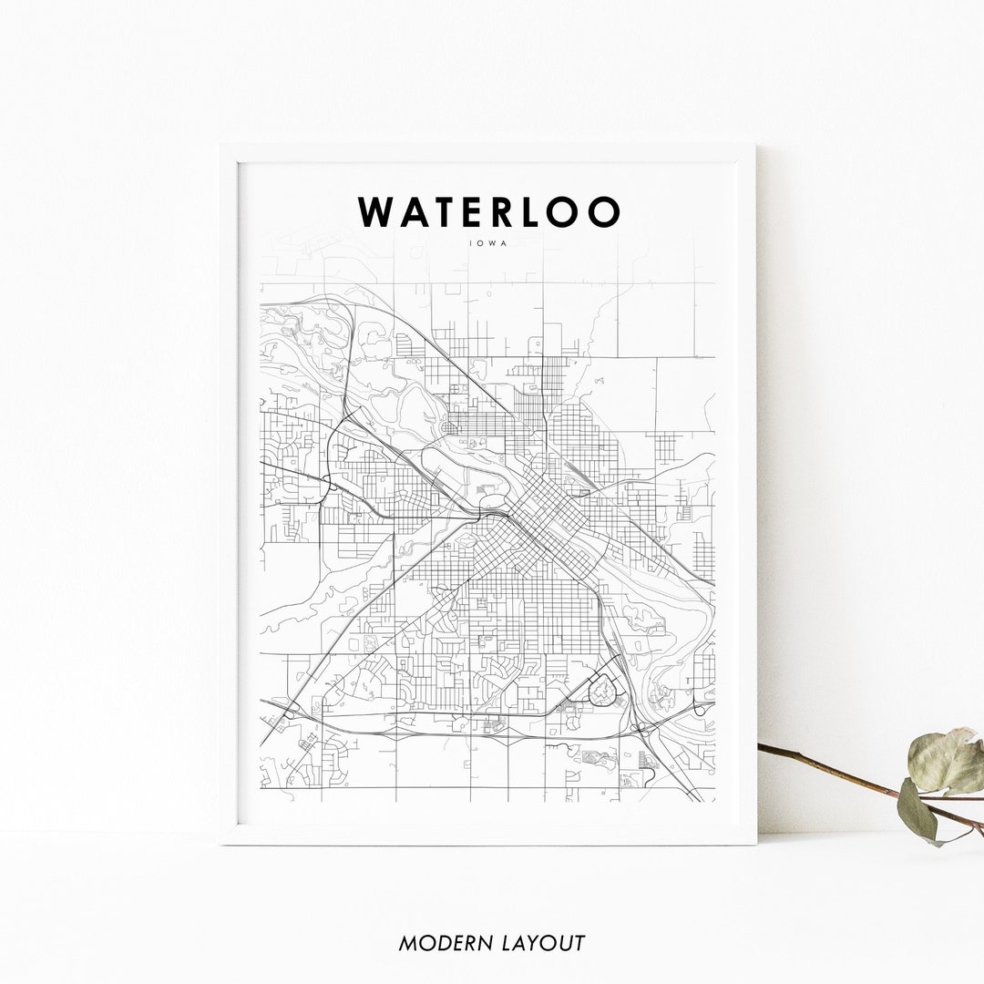 Waterloo IA Map Print, Iowa USA Map Art Poster, Black Hawk County, City ...