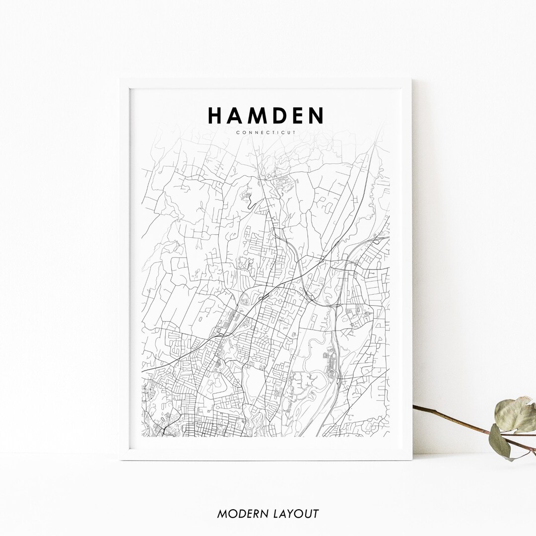Hamden CT Map Print, Connecticut USA Map Art Poster, New Haven, City ...
