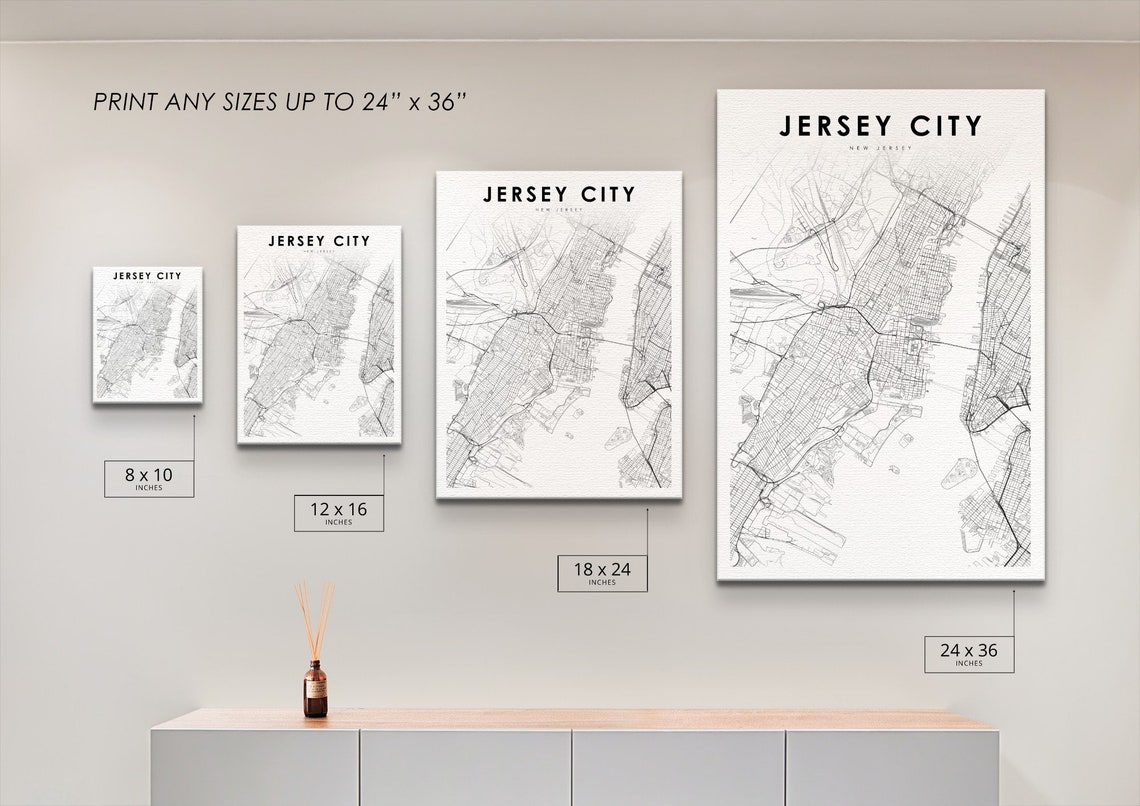 Jersey City NJ Map Print, New Jersey USA Map Art Poster, City Street ...
