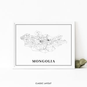 Mongolia Map Print, Road Map Art Poster, Ulaanbaatar Monggol Mongols ...