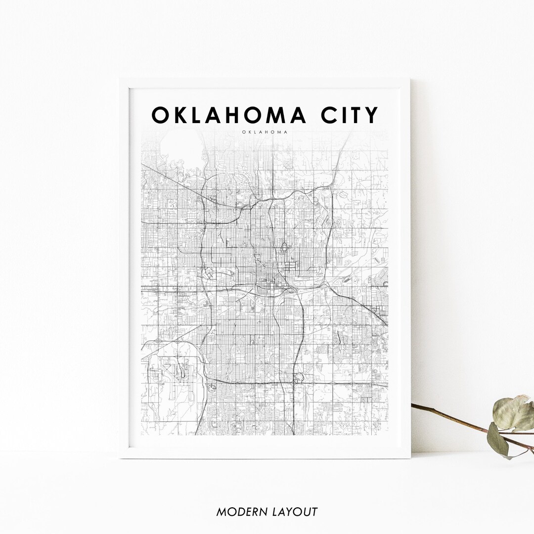 Oklahoma City Area Map Print, Oklahoma OK USA Map Art Poster, City ...