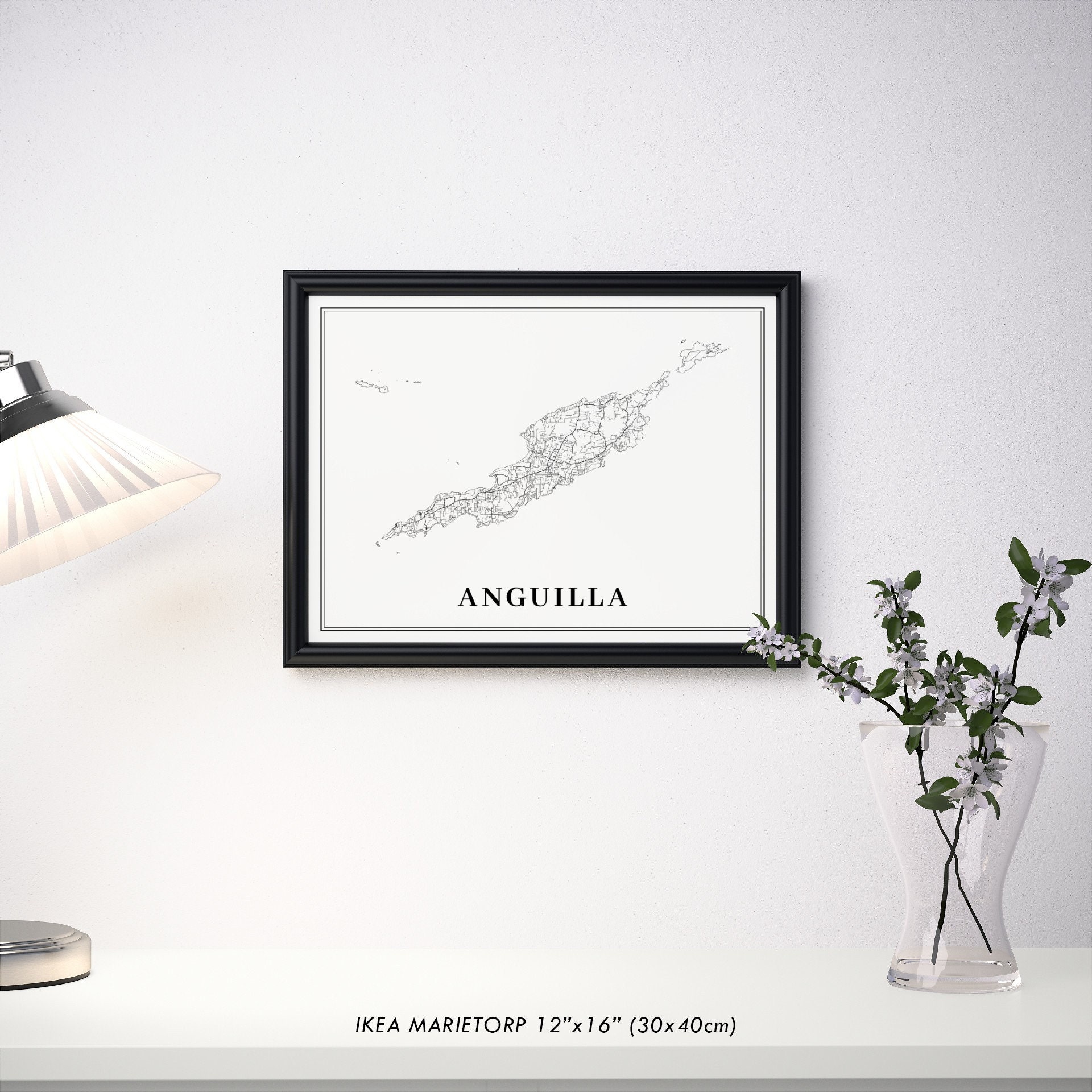 Anguilla Map Print, Country Road Map Poster, the Valley Leeward Islands ...