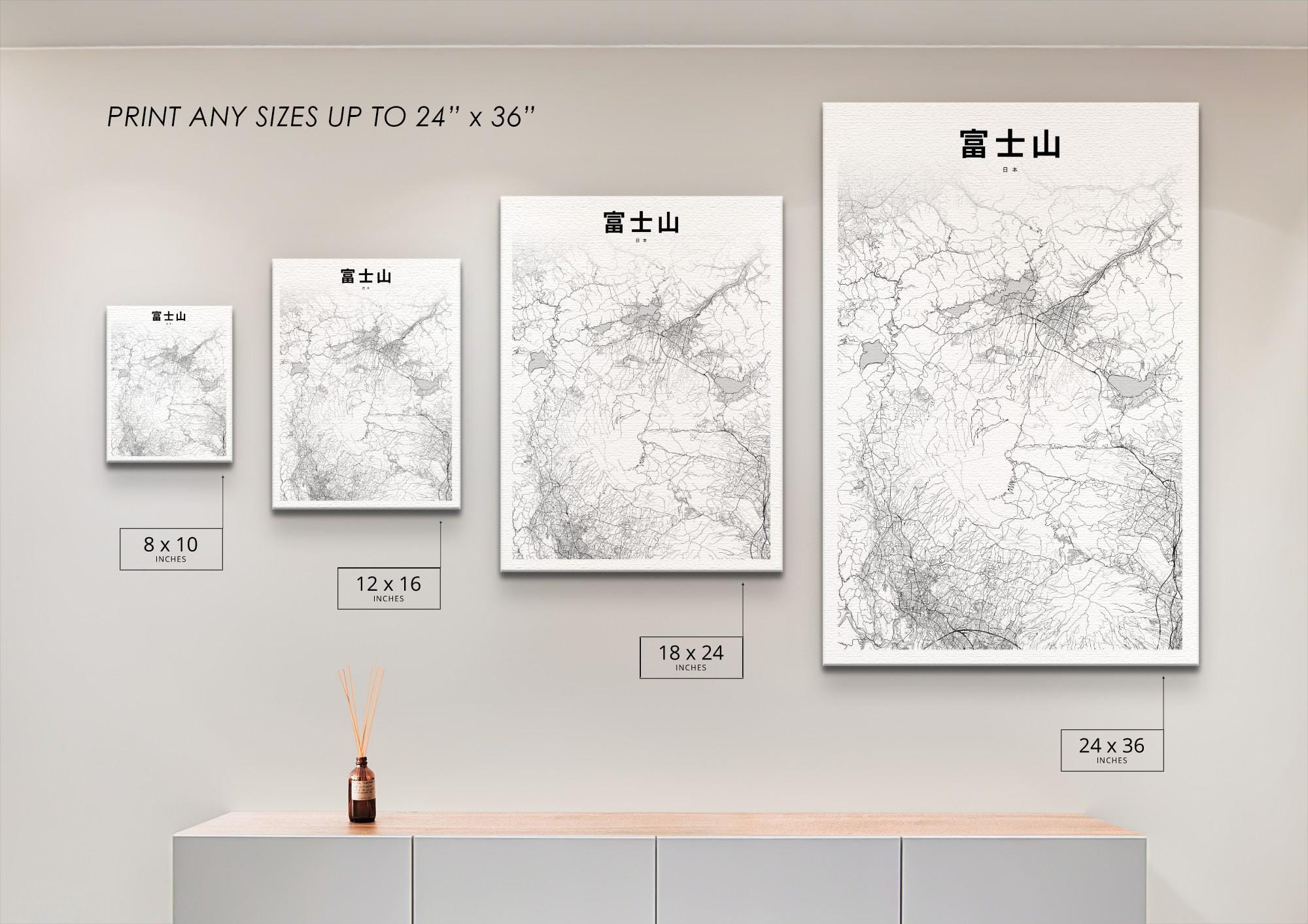 Mount Fuji 富士 富士山 Japan Map Print, Fuji Fujisan Map Art Poster ...