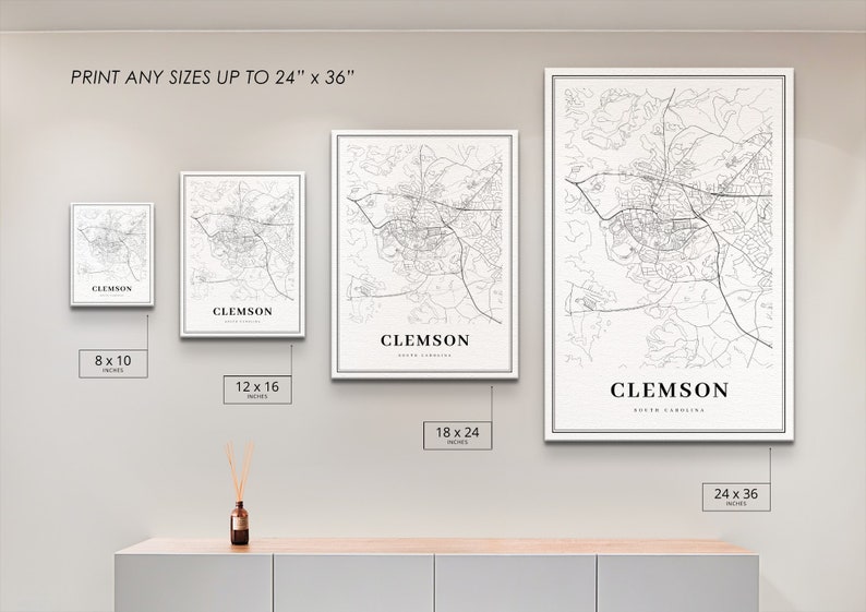Clemson SC Map Print, South Carolina USA Map Art Poster, City Street ...