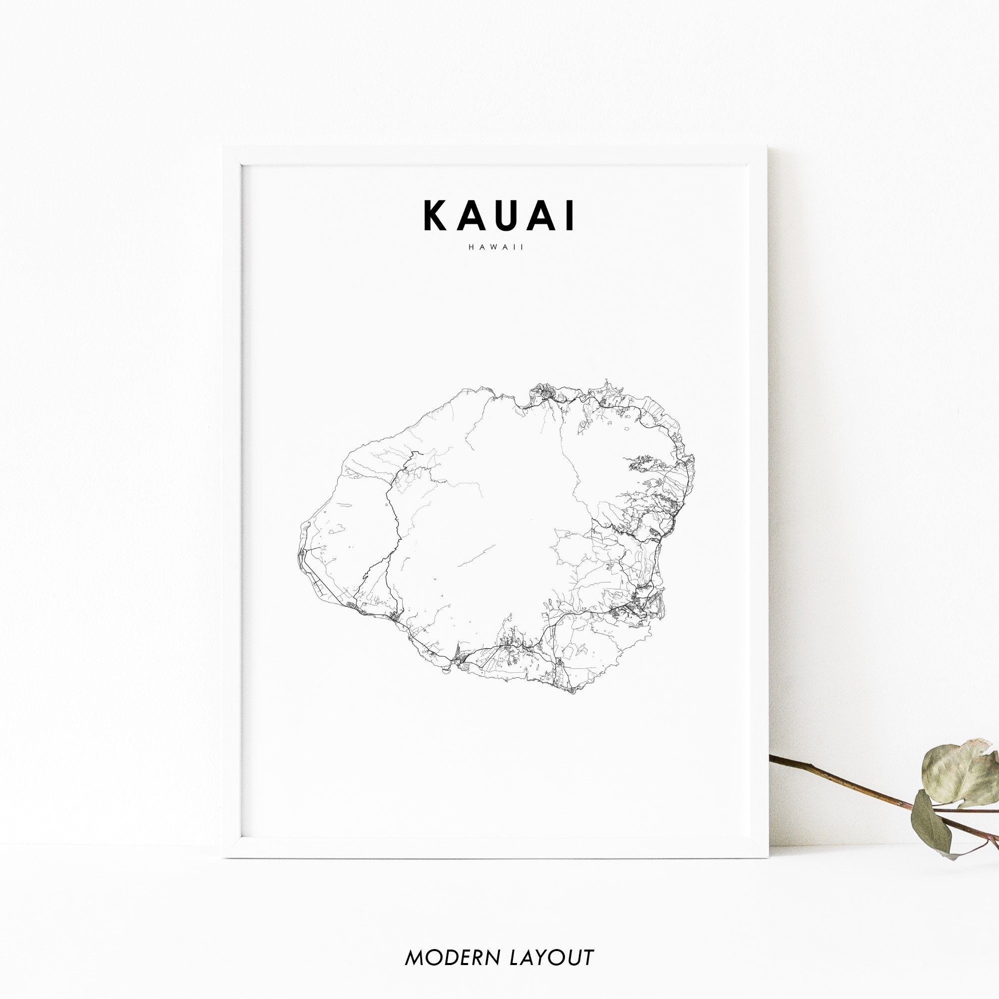 Kauai HI Map Print, Hawaii USA Map Art Poster, Kauaʻi Hawaiian City ...