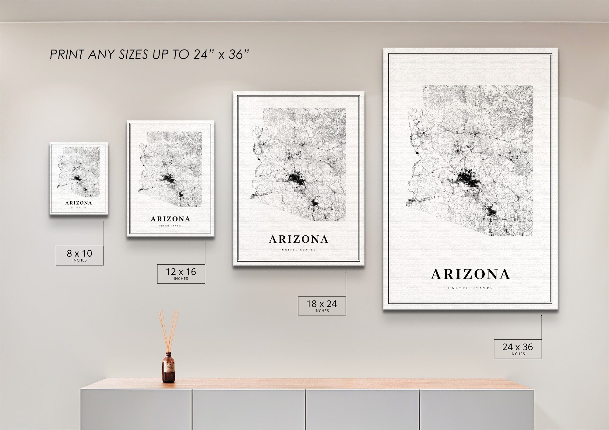 Arizona Map Print State Road Map Print AZ USA United States - Etsy