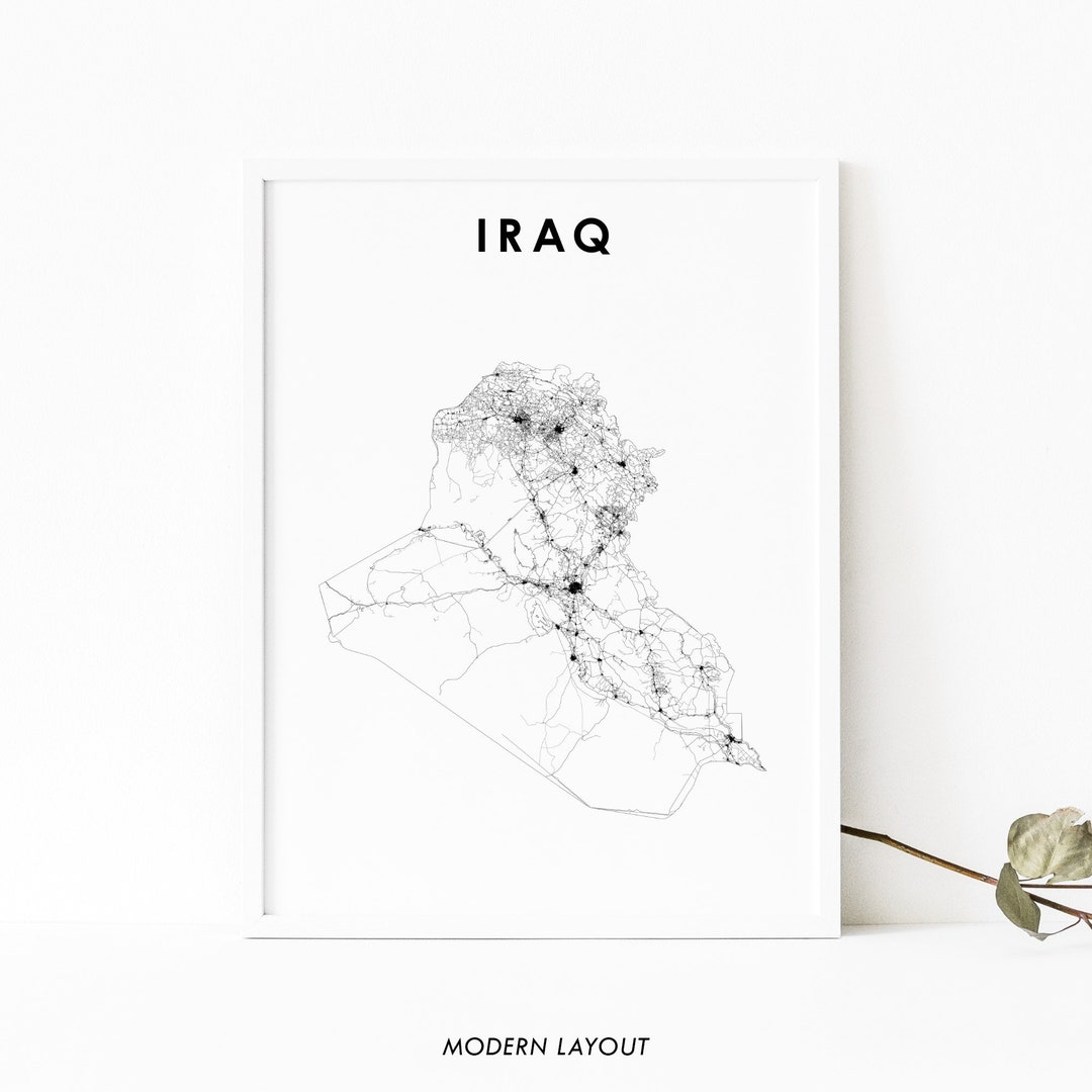 Iraq Map Print, Country Road Map Art Poster, عراق Komari Eraq Baghdad ...