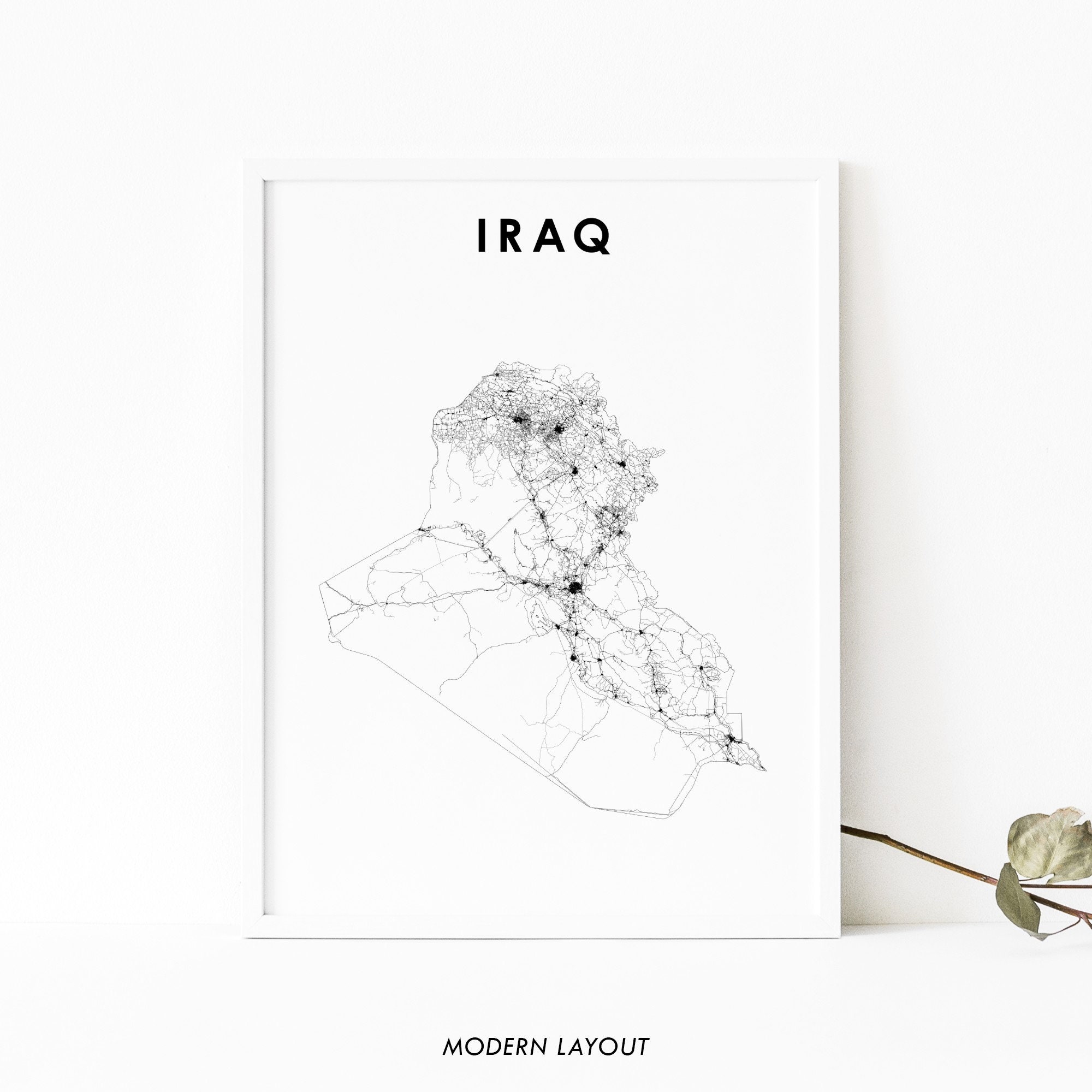 Iraq Map Print Country Road Map Art Poster عراق Komari Eraq - Etsy