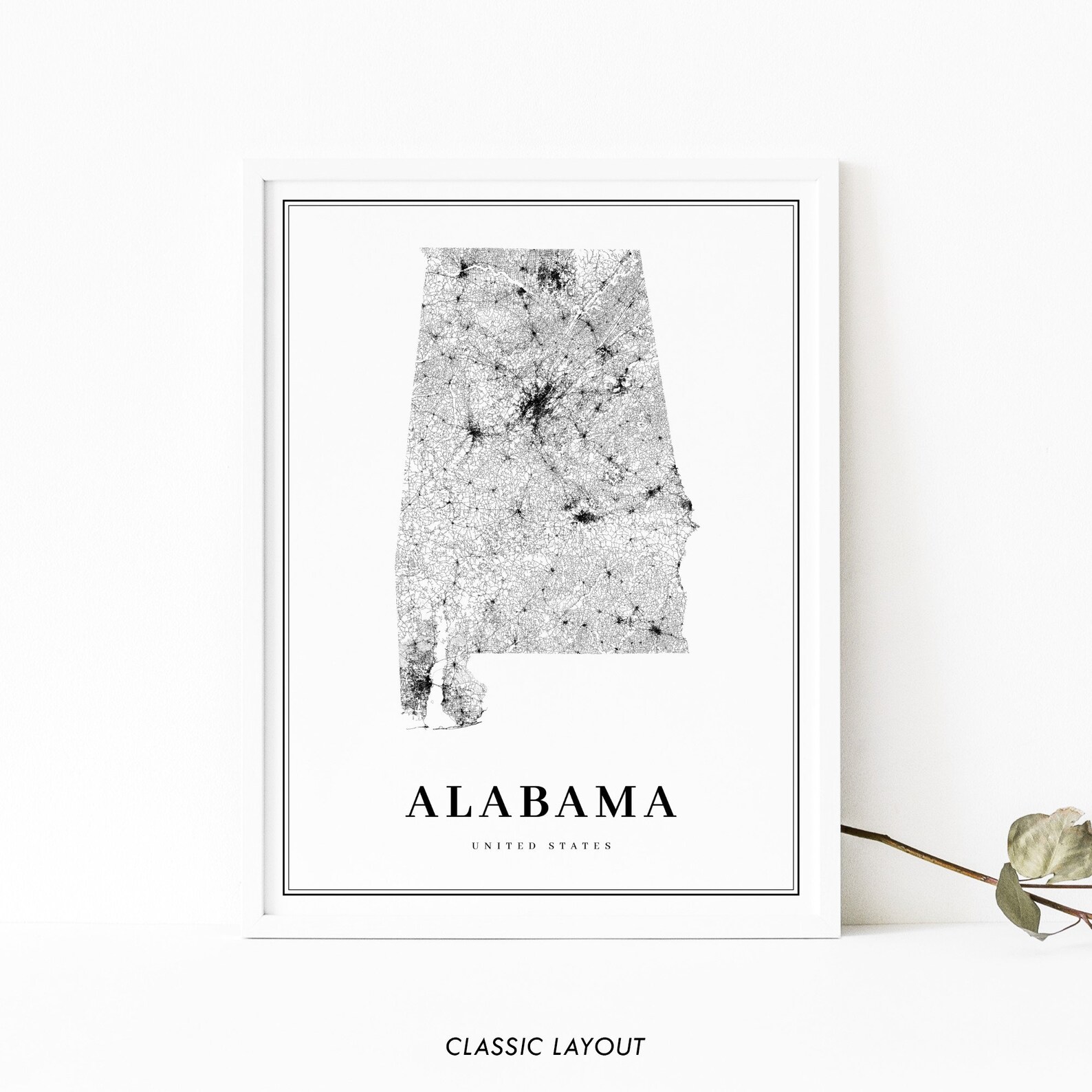 Alabama Map Print, State Road Map Print, AL USA United States Map Art ...