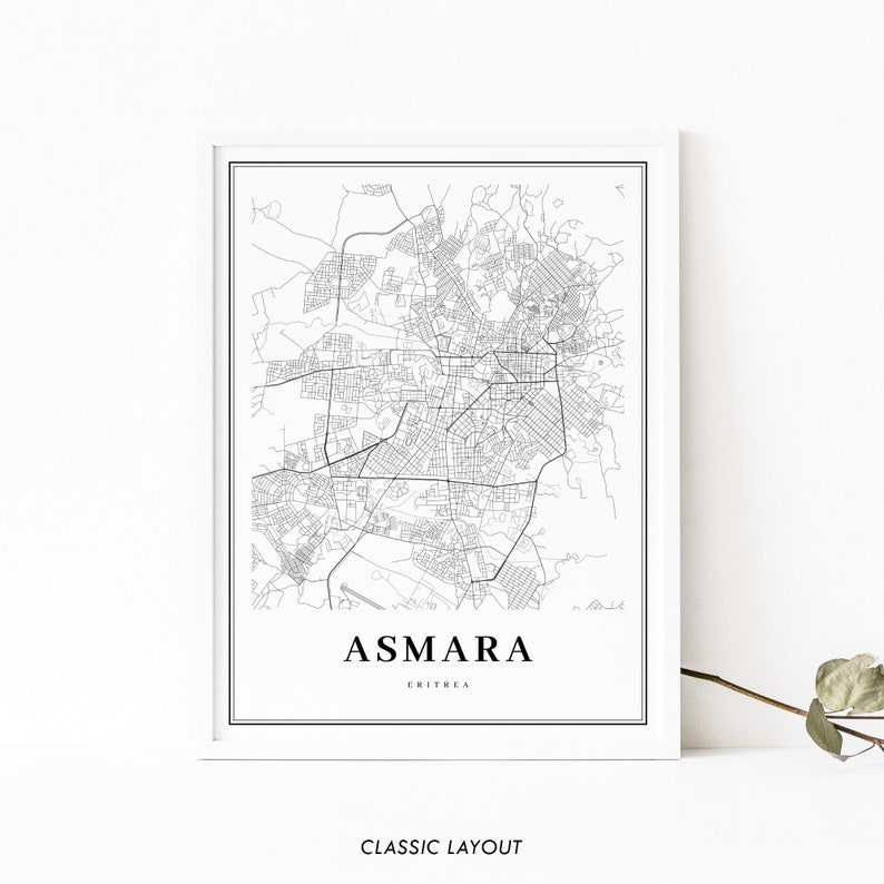 Asmara Eritrea Map Print, Asmera Map Art Poster, Africa, City Street ...