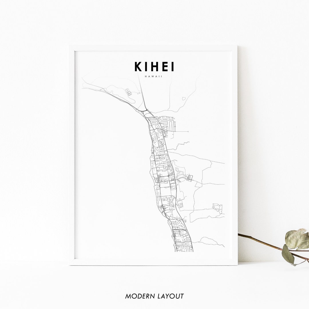 Kihei HI Map Print, Maui Hawaii USA Map Art Poster, City Street Road ...