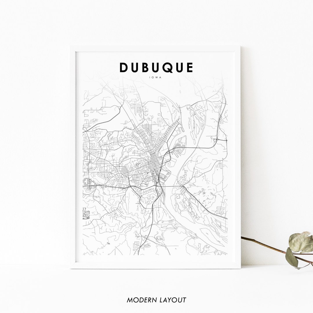 Dubuque IA Map Print, Iowa USA Map Art Poster, City Street Road Map ...