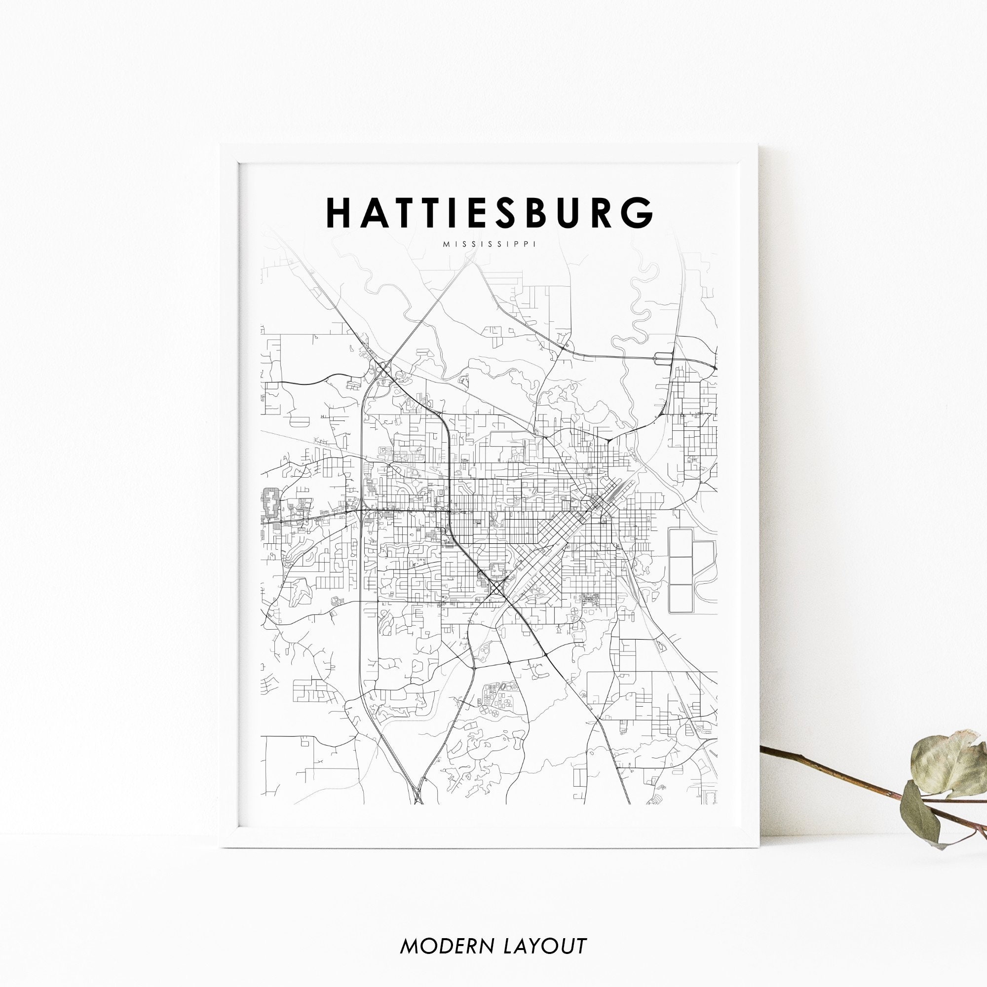 Hattiesburg MS Map Print Mississippi USA Map Art Poster | Etsy