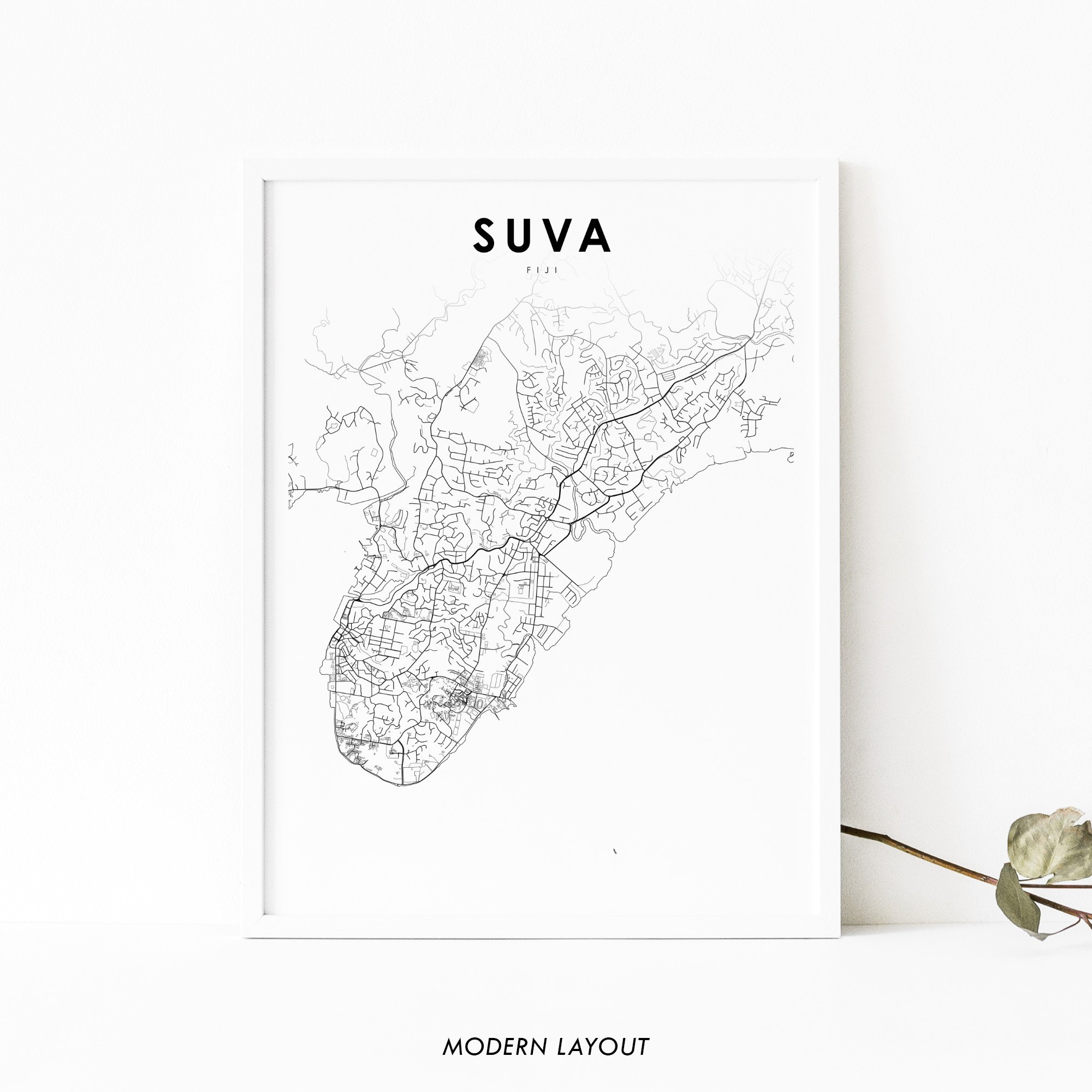 Suva Fiji Map Print, Map Art Poster, Viti Levu, City Street Road Map ...