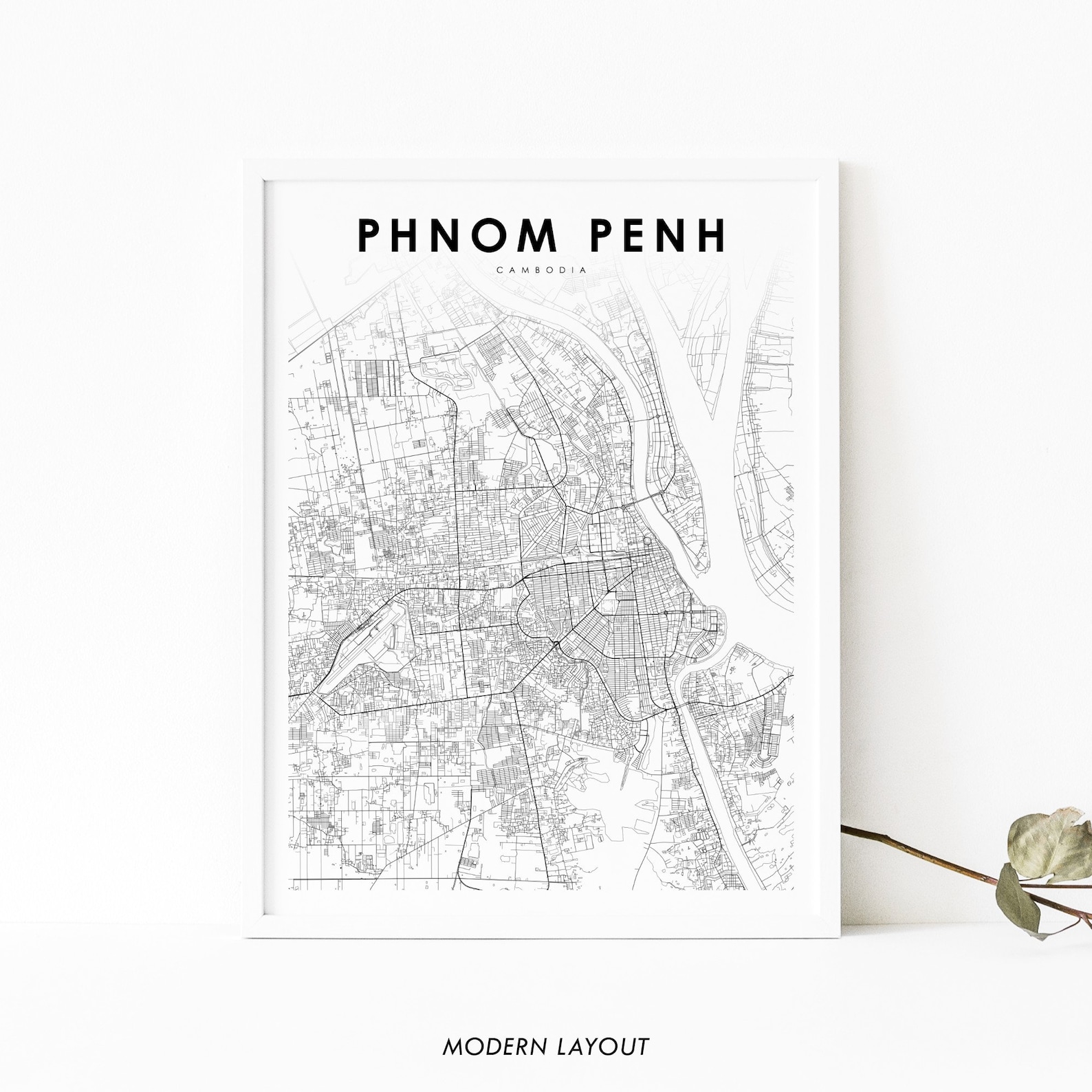Phnom Penh Cambodia Map Print Map Art Poster Krong | Etsy