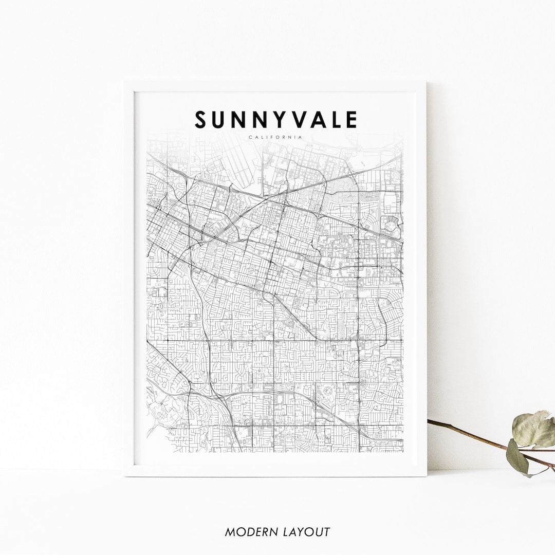 Sunnyvale CA Map Print, California USA Map Art Poster, Silicon Valley ...