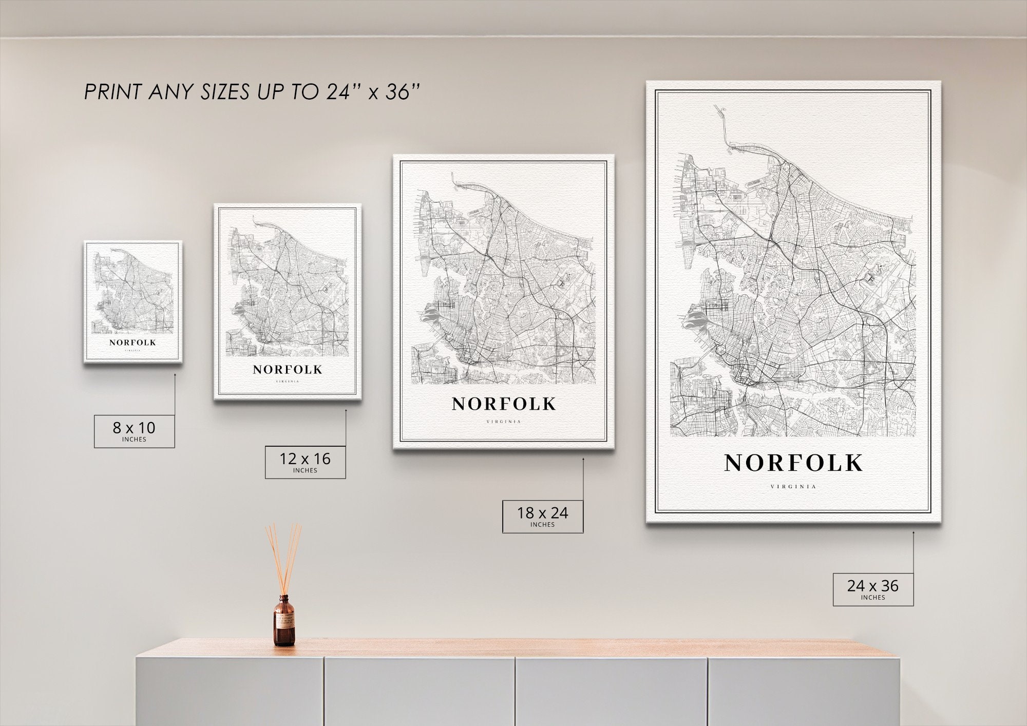 Norfolk VA Map Print Virginia USA Map Art Poster Hampton | Etsy