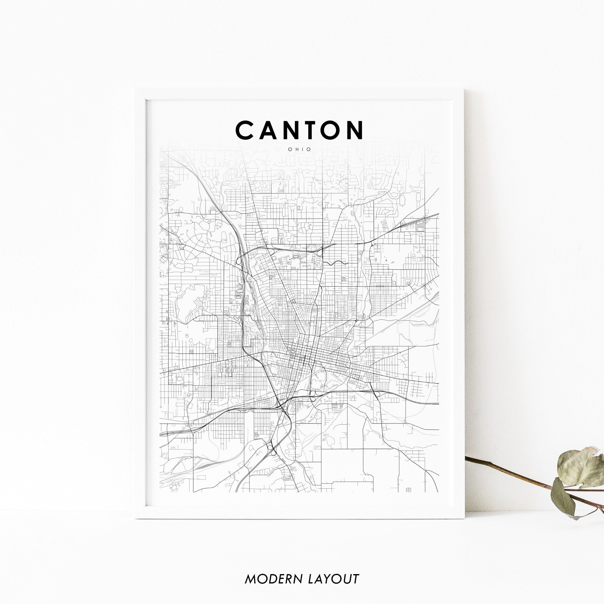Canton OH Map Print, Ohio USA Map Art Poster, Stark County, City Street ...
