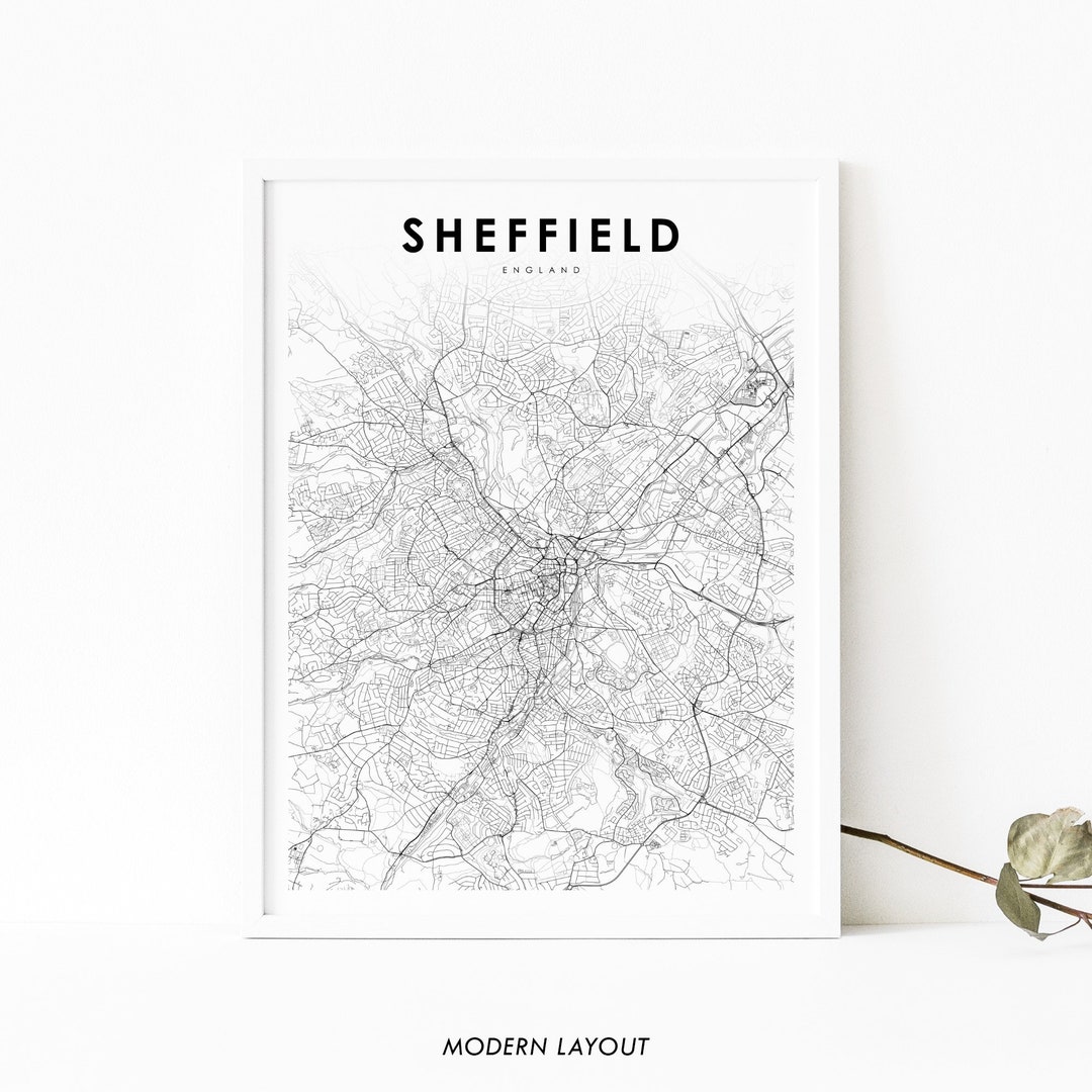 Sheffield England Map Print, UK United Kingdom Map Art Poster, City ...