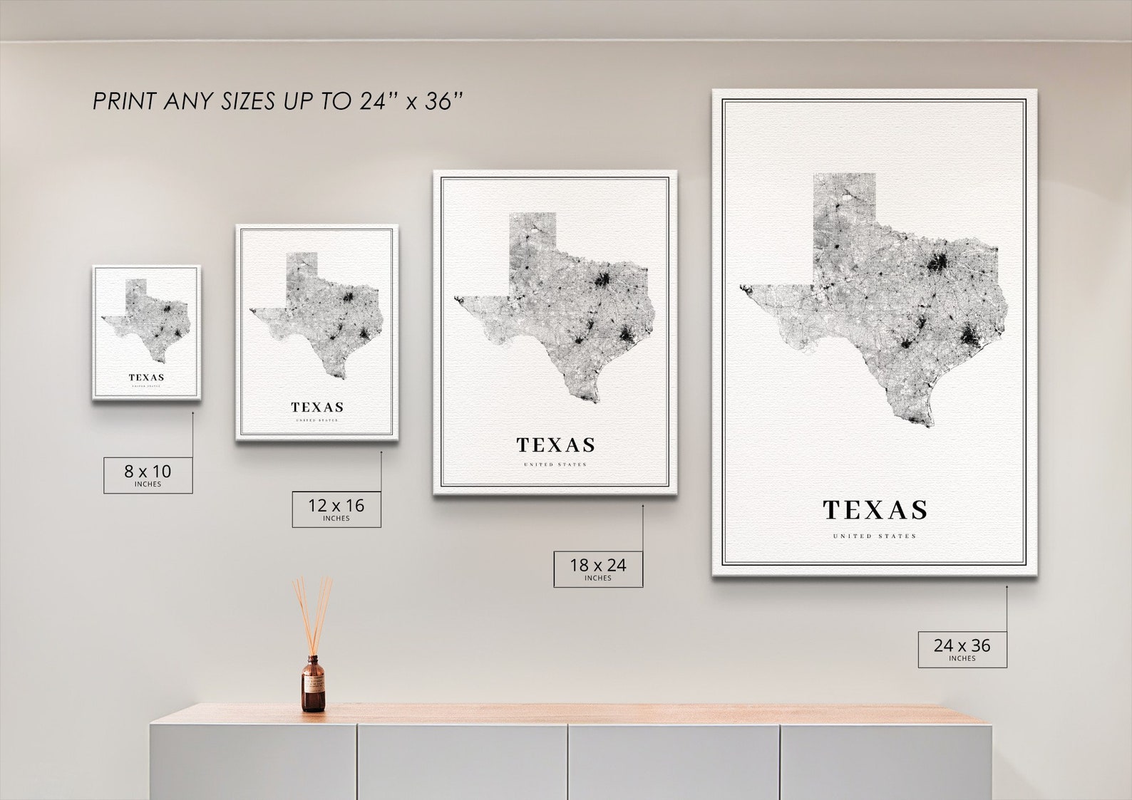Texas Map Print State Road Map Print TX USA United States - Etsy