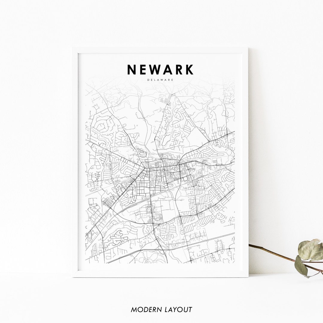 Newark DE Map Print, Delaware USA Map Art Poster, New Castle County ...