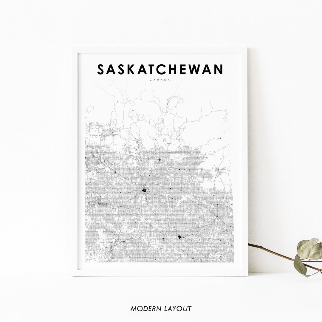 Southern Saskatchewan Map Print, State Road Map Print, SK Canada Map ...