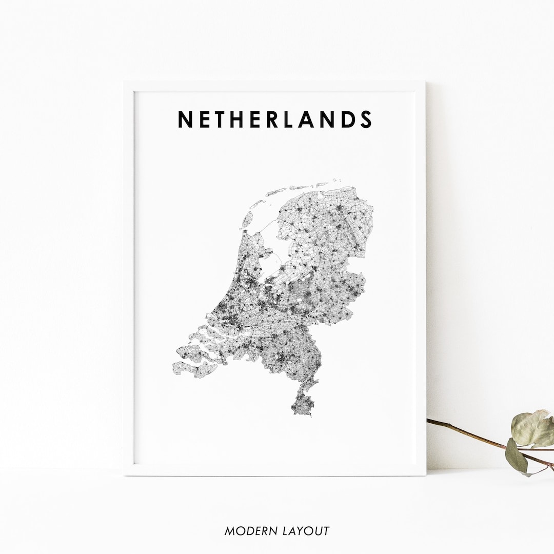 Netherlands Map Print, Country Road Map Art Poster, Nederland Holland ...