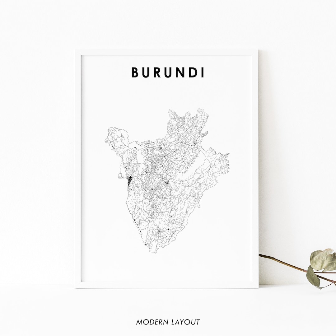 Burundi Map Print, Country Road Map Poster, Map Art, Y'uburundi ...