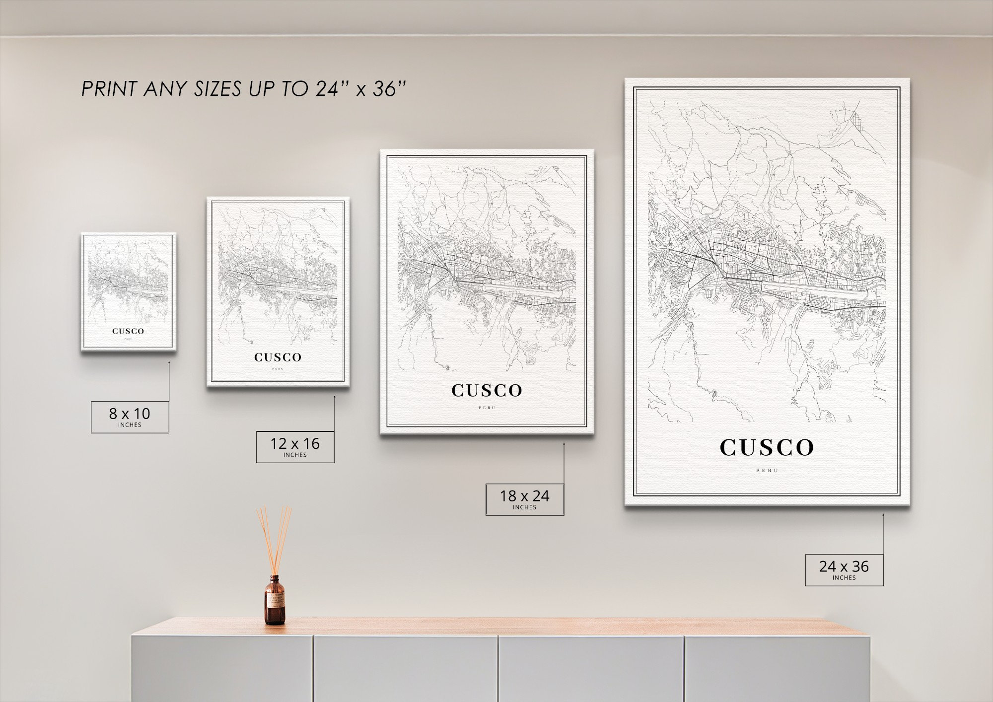 Cusco Peru Map Print, Map Art Poster, Cuzco Perú, City Street Road Map ...