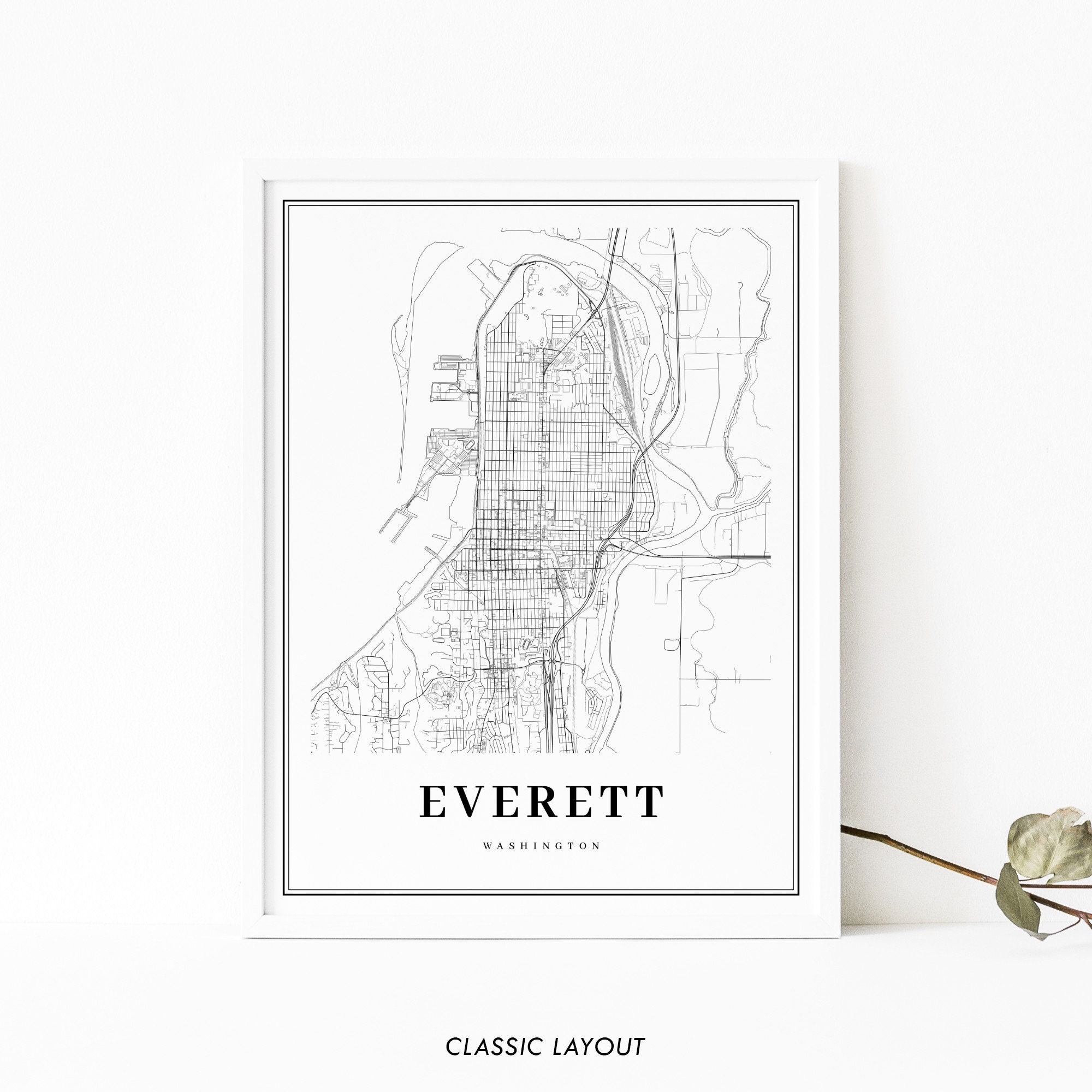 Everett WA Map Print, Washington USA Map Art Poster, Seattle, City ...