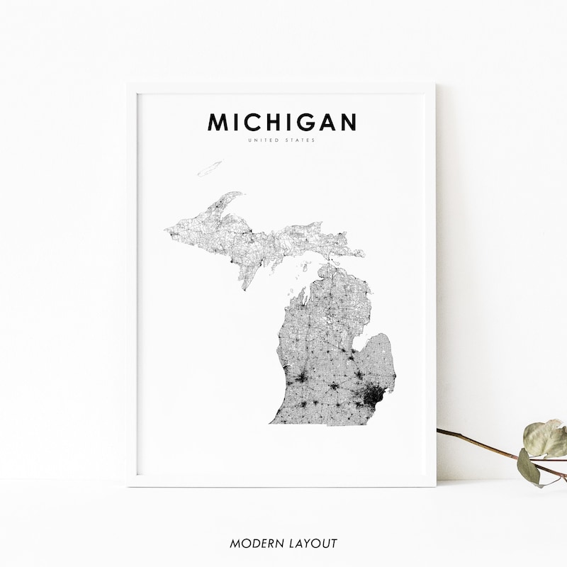 Michigan Map Art - Etsy