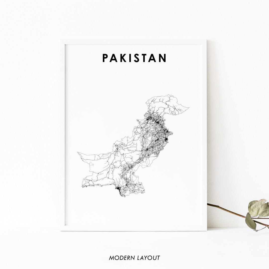 Pakistan Map Print, Country Road Map Poster, Pākistān South Asia Islam ...