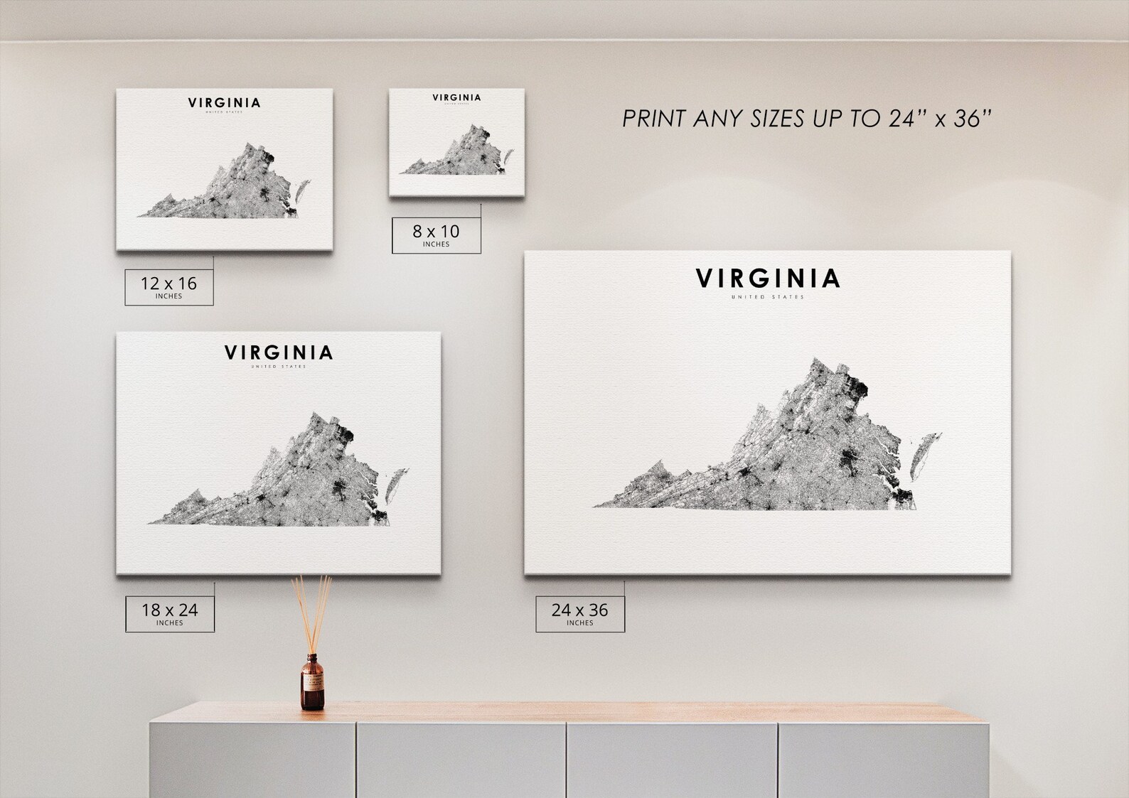Virginia Map Print, State Road Map Print, VA USA United States Map Art ...