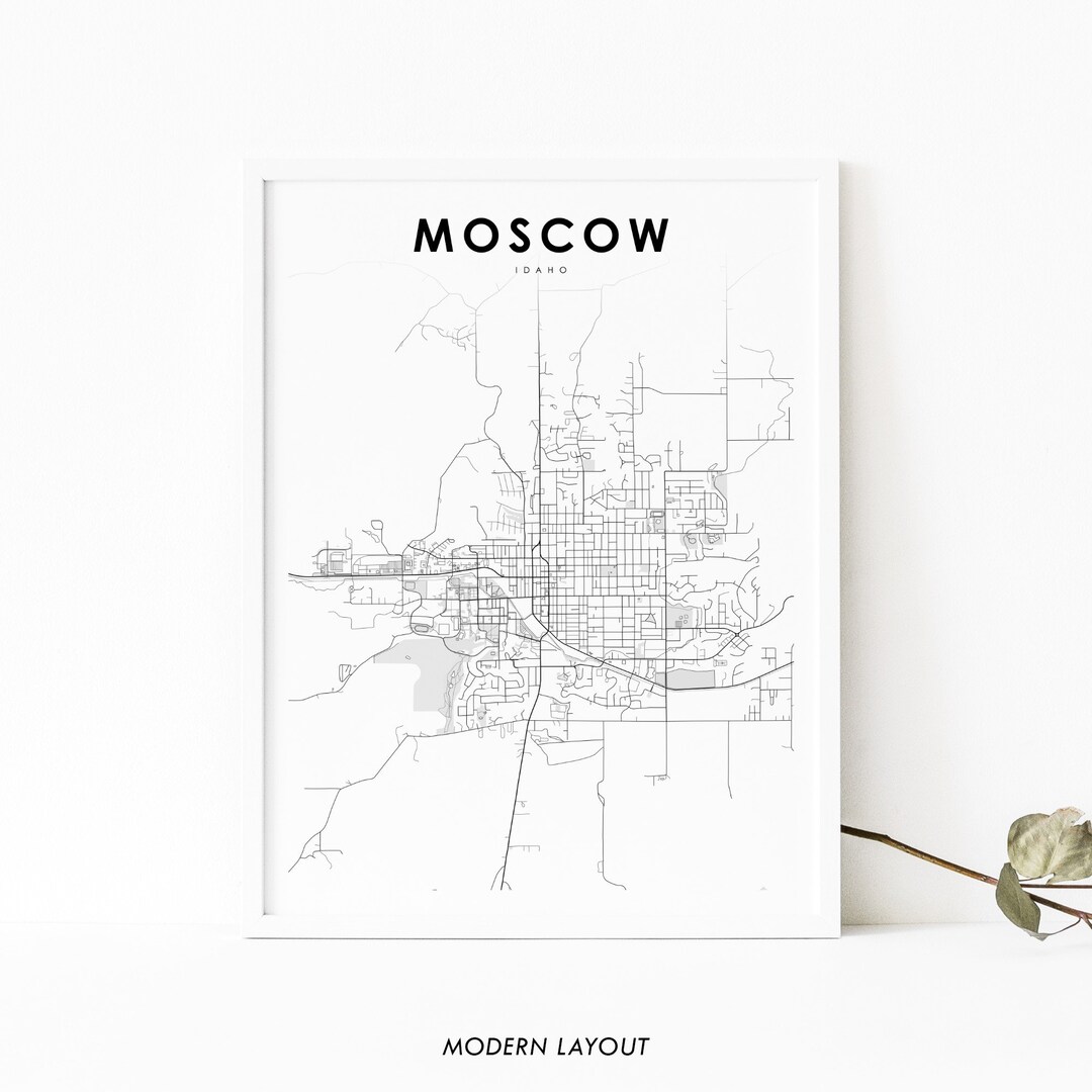 Moscow ID Map Print, Idaho USA Map Art Poster, Latah County, City ...