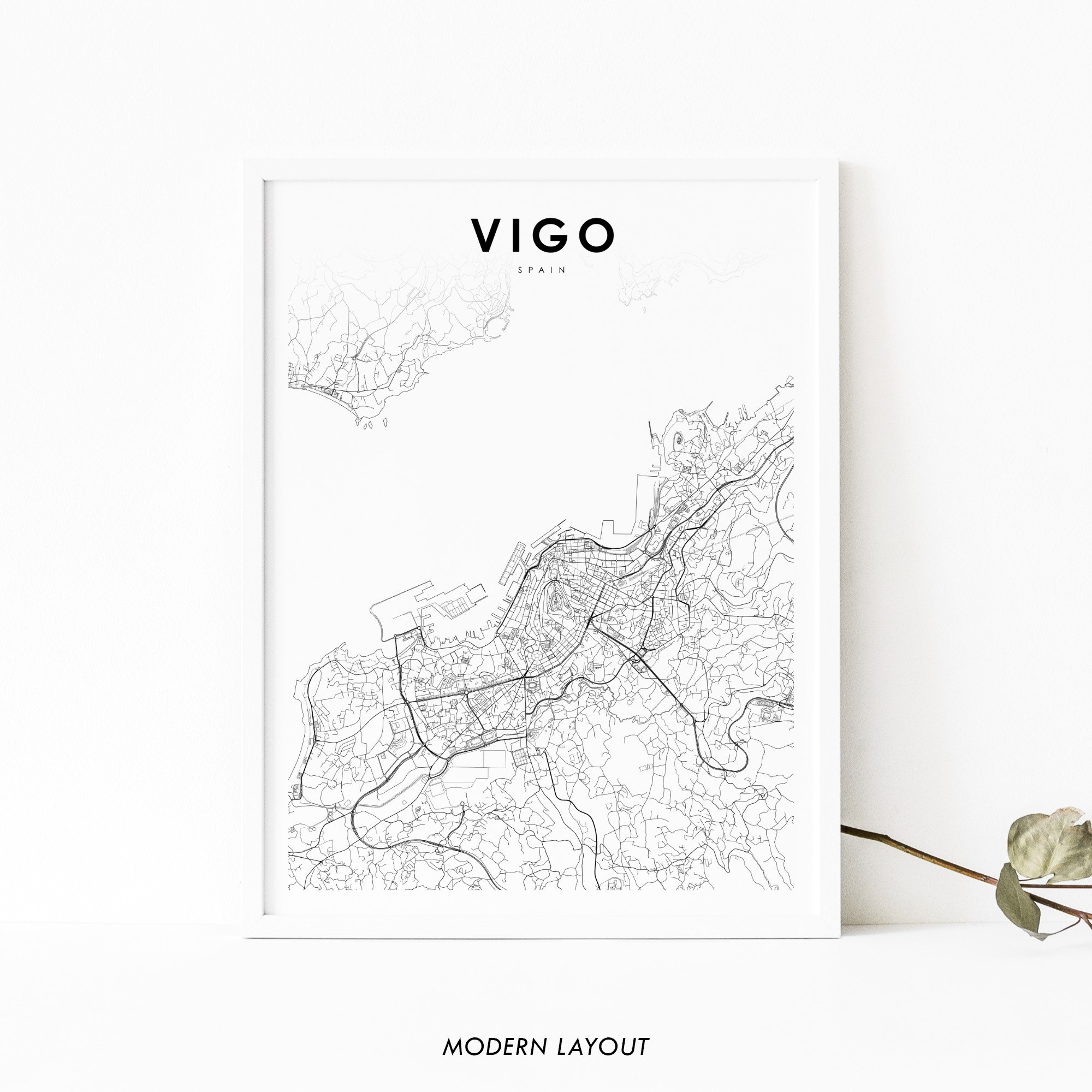 Vigo Spain Map Print Map Art Poster Pontevedra City Street | Etsy