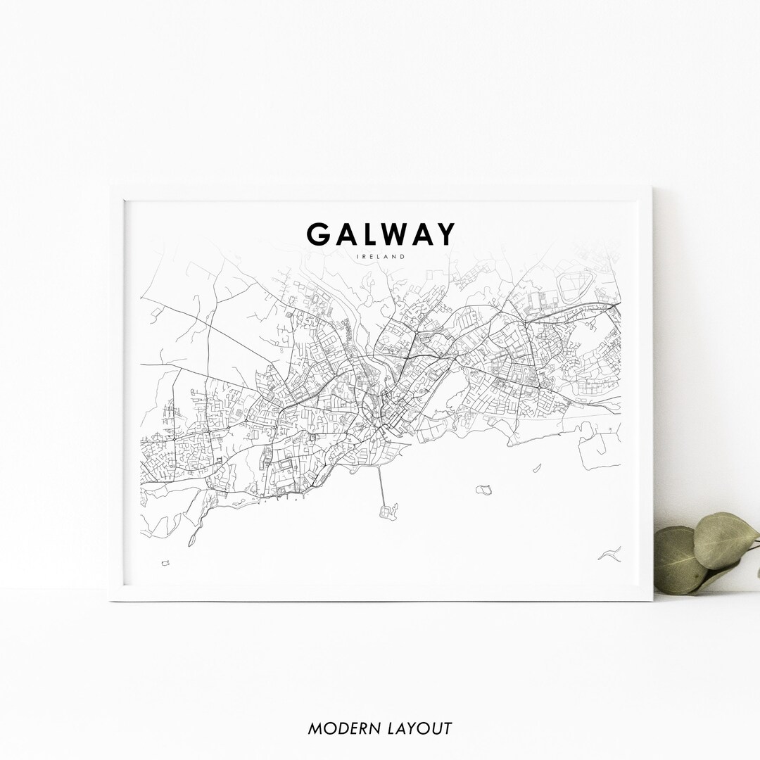 Galway Ireland Map Print, Map Art Poster, Gaillimh Corrib Connacht City ...