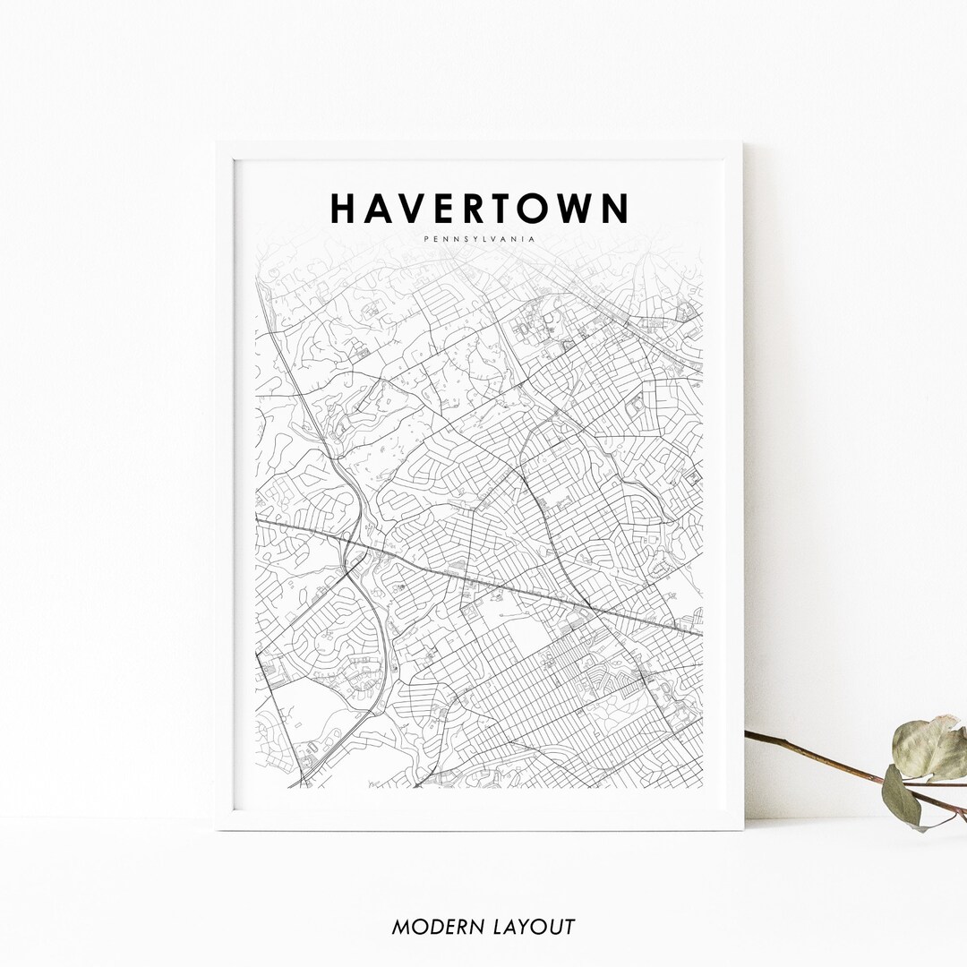 Havertown PA Map Print, Pennsylvania USA Map Art Poster, Haverford City ...