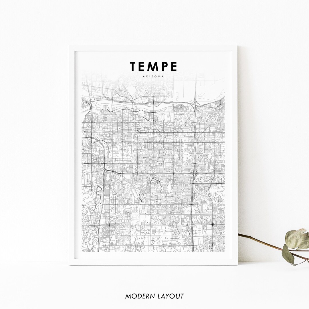 Tempe AZ Map Print, Arizona USA Map Art Poster, Phoenix Scottsdale City ...