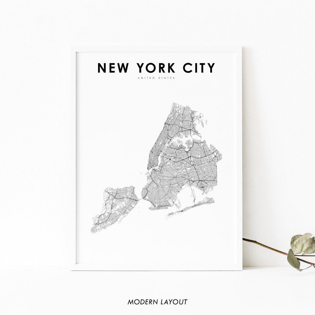 NYC Map Print, 5 Boroughs New York City Road Map Print, NY USA United ...