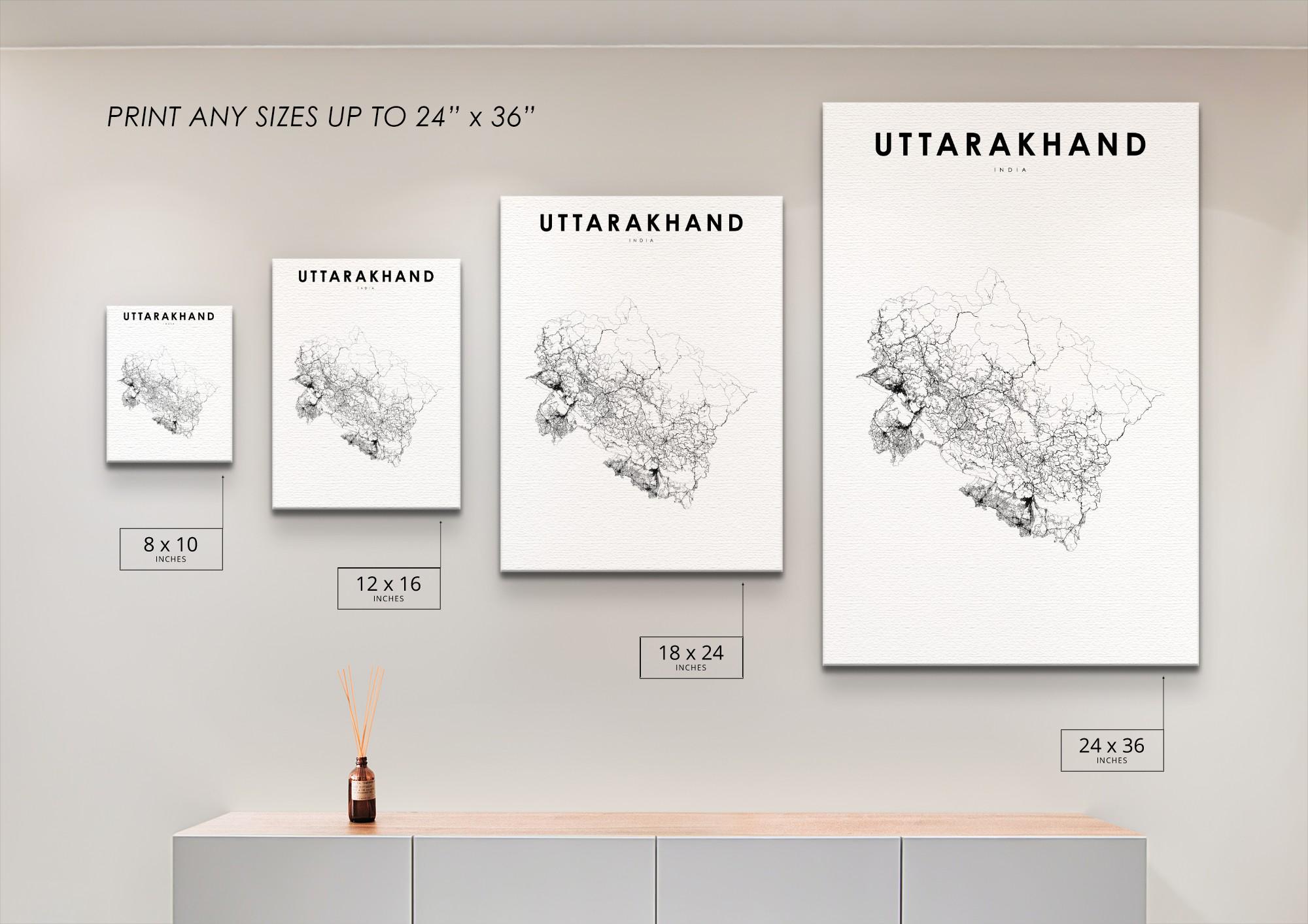 Uttarakhand India Map Print, Road Map Art Poster, Uttaranchal ...