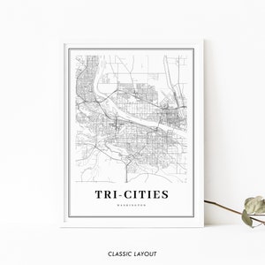 The Tri-cities WA Map Print, Washington USA Map Art Poster, City Street ...