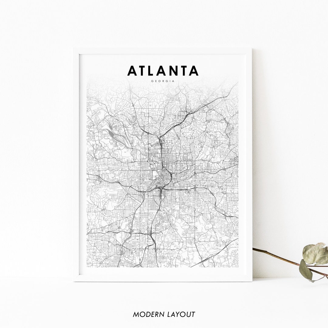 Atlanta GA Map Print, Georgia USA Map Art Poster, Fulton Dekalb, City ...