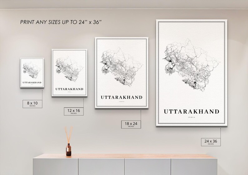 Uttarakhand India Map Print, Road Map Art Poster, Uttaranchal ...