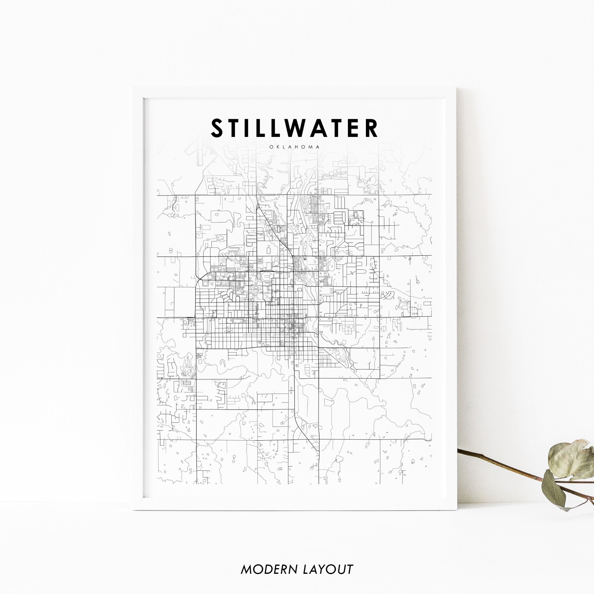 Stillwater OK Map Print, Oklahoma USA Map Art Poster,payne County, City ...